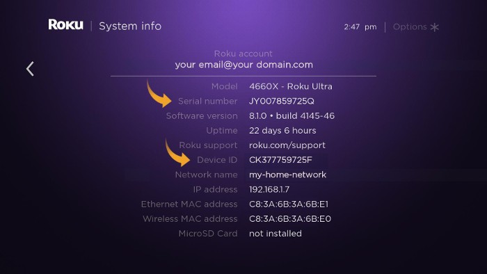 How do I find the serial number or device ID for my Roku® streaming ... How do I find the serial number or device ID for my Roku® streaming ...